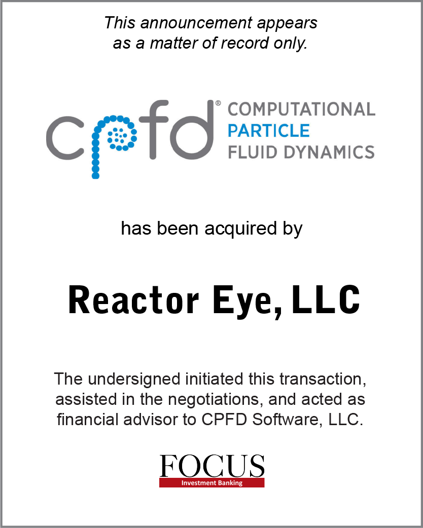 CPFD Software, LLC has been acquired by Reactor Eye, LLC | FOCUS ...